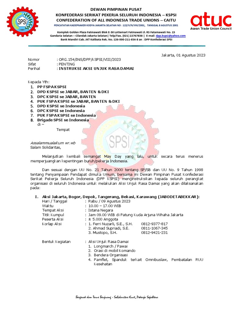 2023.8.2.kspsi - Instruksi Aksi Damai - 09082023 | PDF