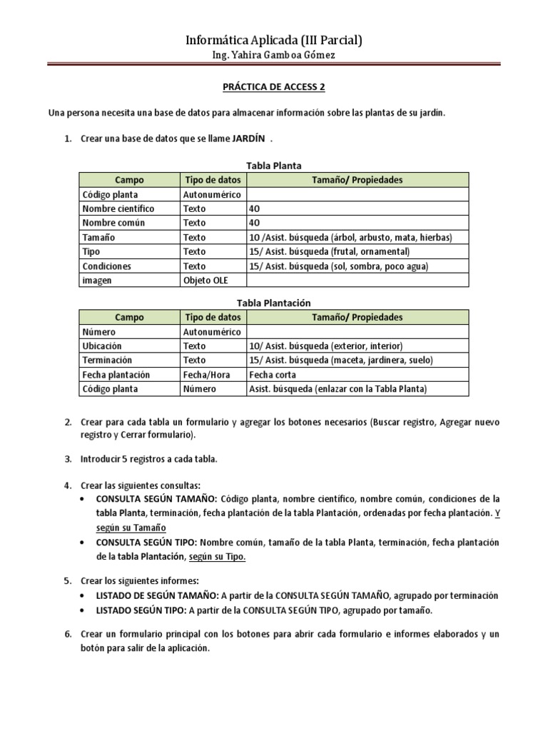 EJERCICIOS DE ACCESS 2.2 Jardin | PDF | Bases de datos | Informática
