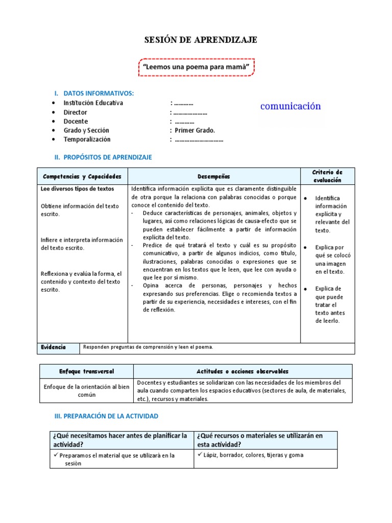 Leemos Una Poema Para Mamà Pdf Información Aprendizaje