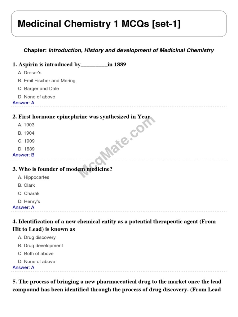 Medicinal Chemistry MCQs Set 1 | PDF | Drug Discovery | Medicinal Chemistry