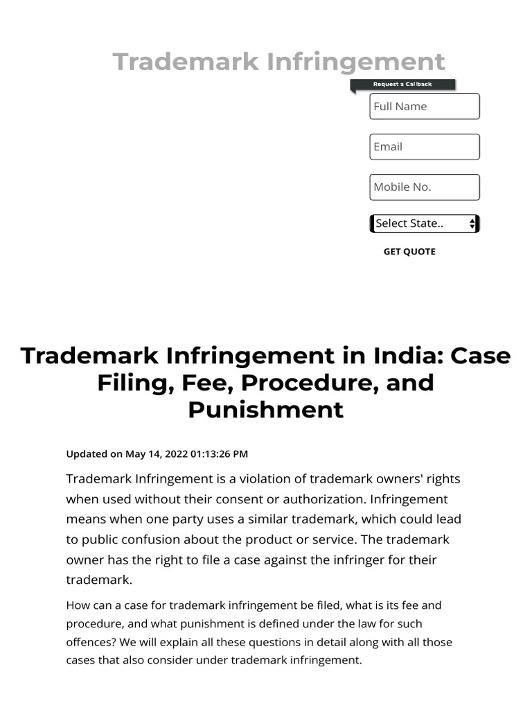 Trademark Infringement - Types, Penalties, Cases, and Filing Suit | PDF Trademark Infringement - Types, Penalties, Cases, and Filing Suit | PDF