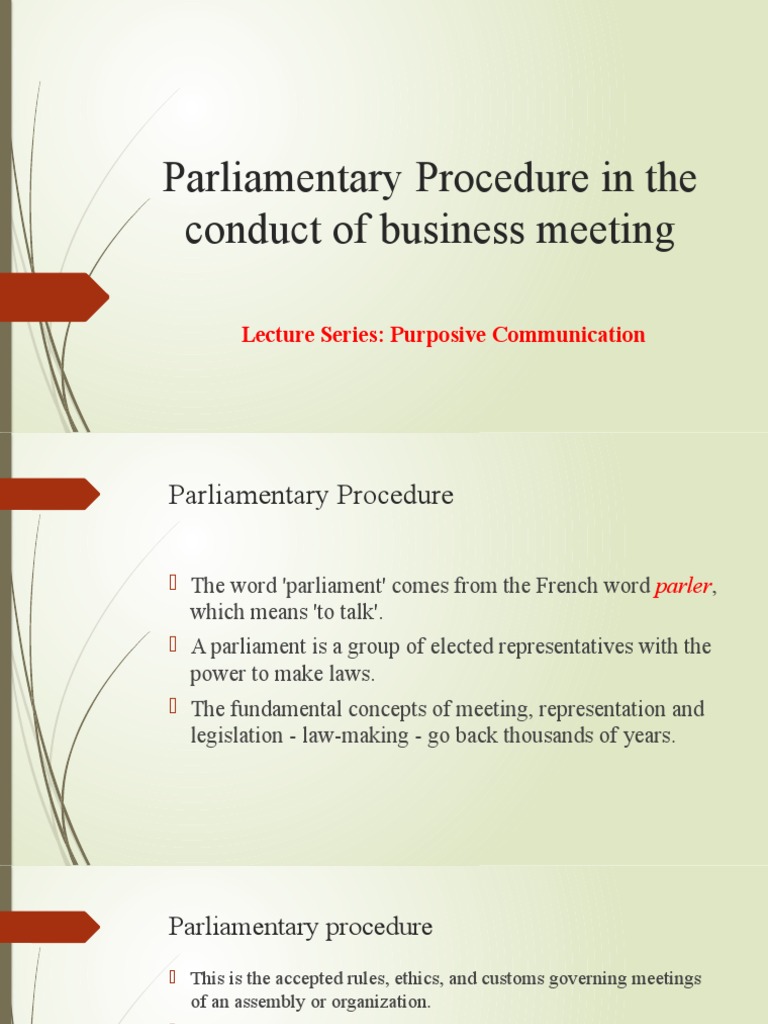 Parliamentary Procedure in The Conduct of Business Meeting | PDF ...
