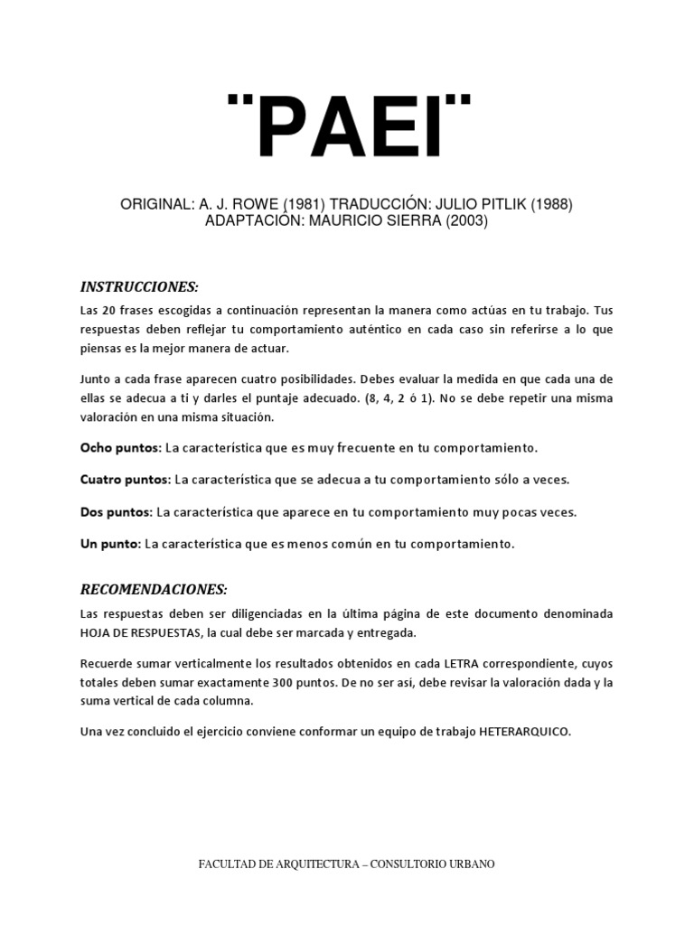 PAEI Cuestionario | PDF