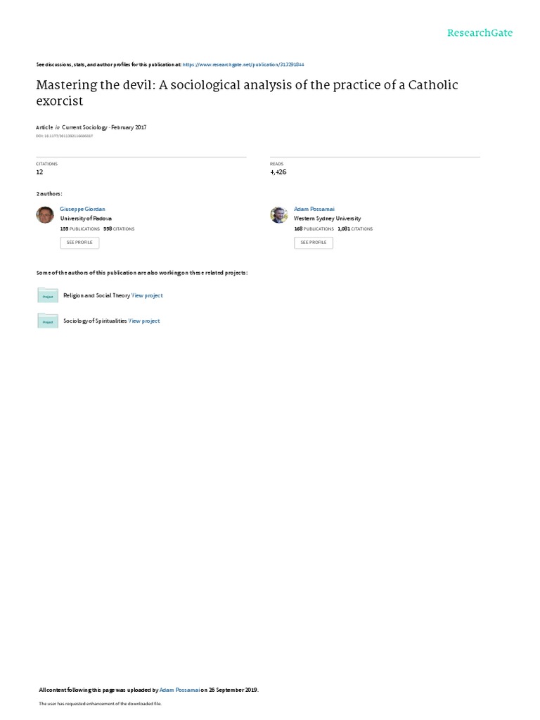 Mastering The Devil: A Sociological Analysis of The Practice of A ...