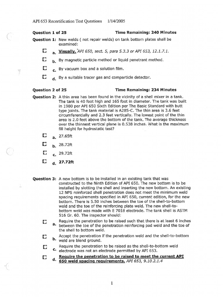API 653RECERT Questions | PDF