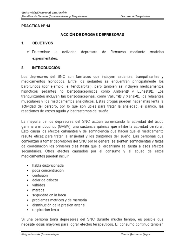 Práctica 14 Drogas depresoras | PDF