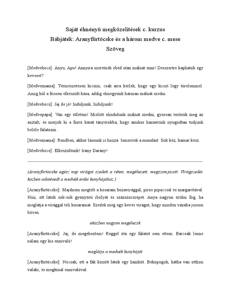 Báb Mese - Aranyfür. És A Három Medve - Szöveg | PDF