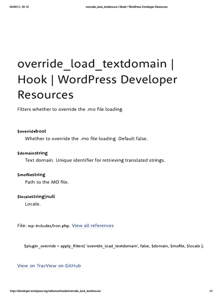 Override - Load - Textdomain - Hook - WordPress Developer Resources | PDF