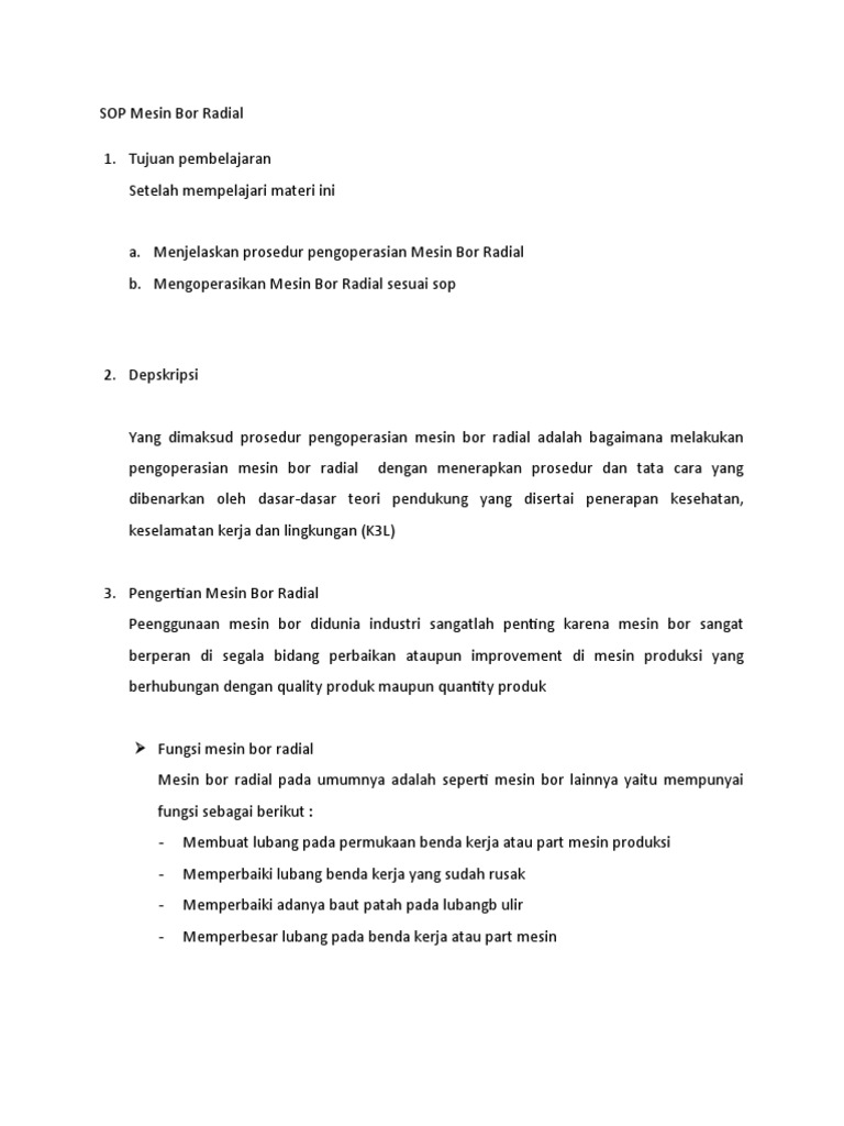 SOP M. Bor Radial | PDF