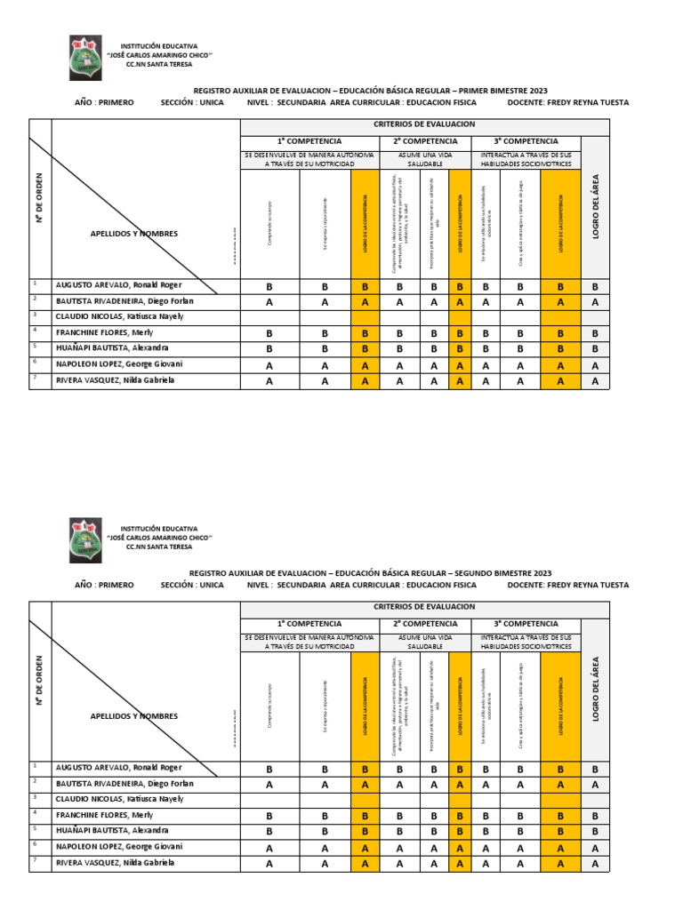 Registro Educacion Fisica | PDF