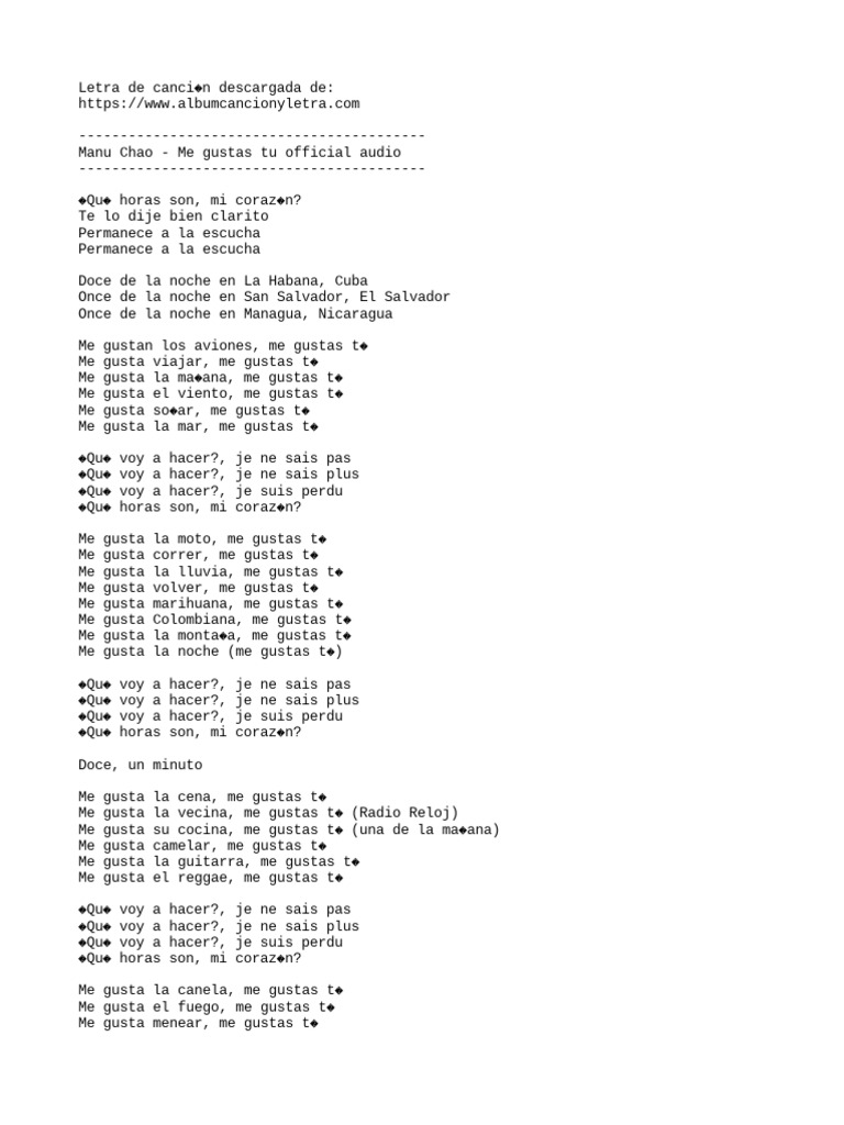 Manu Chao - Me Gustas Tu Official Audio | PDF
