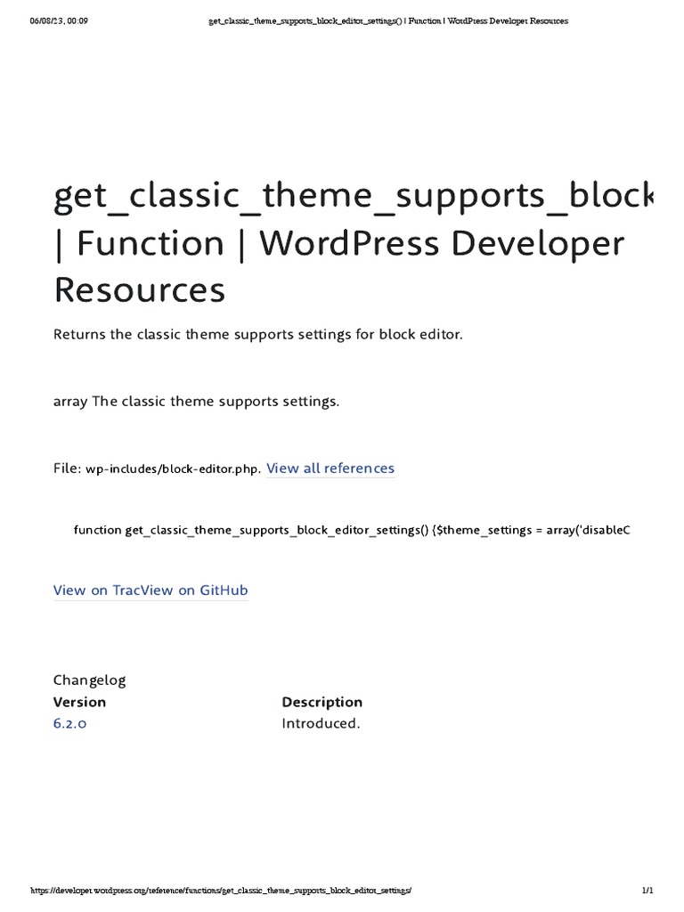 Get Classic Theme Supports Block Editor Settings Function WordPress Developer Resources | PDF