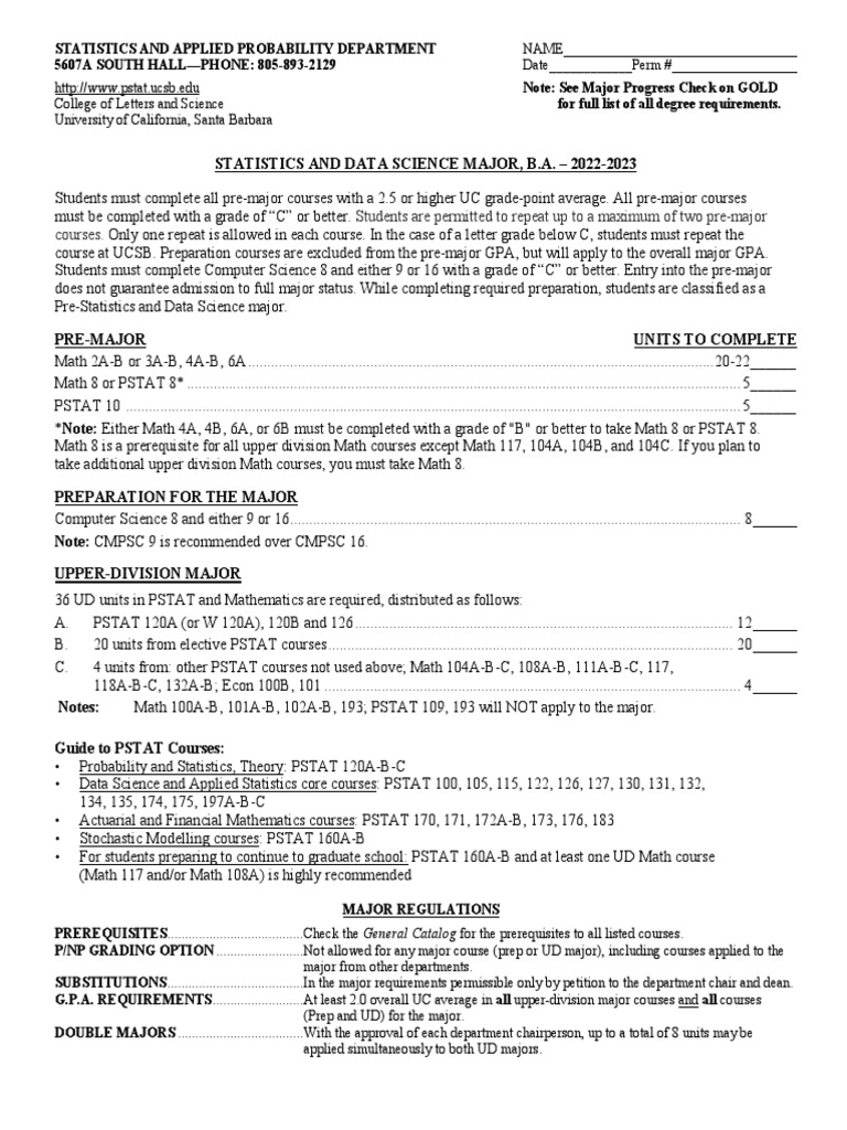 Statistics-Data Science BA Major-2022 | PDF | Mathematics | Science