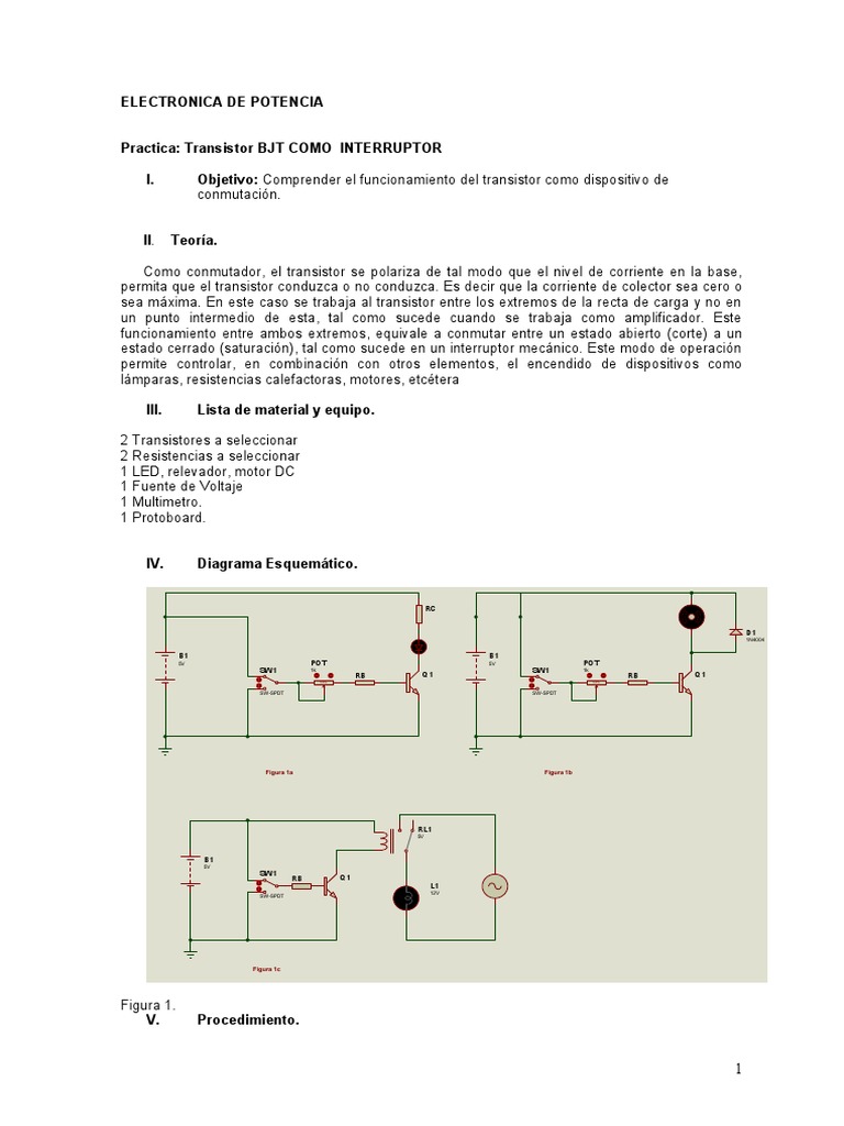 ELECTRONICA DE POTENCIA - Practica - Transistor COMO INTERRUPTOR | PDF | Transistor | Diodo ...