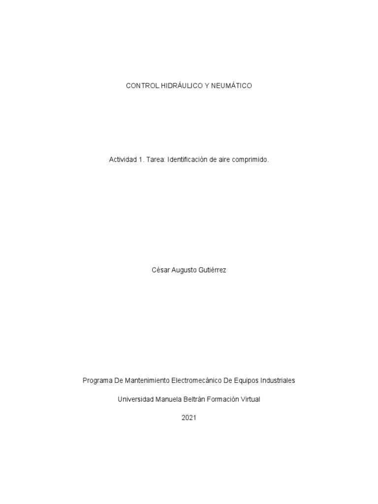 Actividad 1 Tarea Identificación de Aire Comprimido. | PDF | Presión | Neumático
