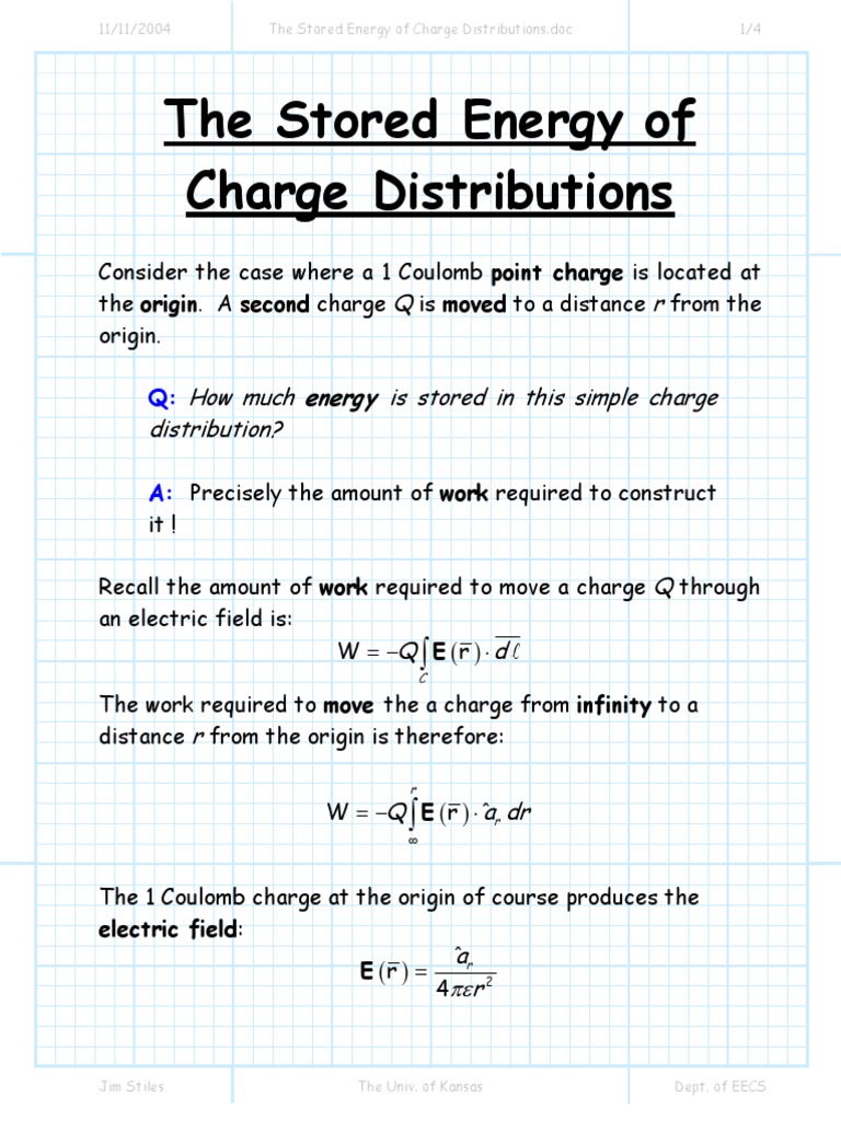 The Stored Energy of Charge Distributions | PDF | Electric Field ...