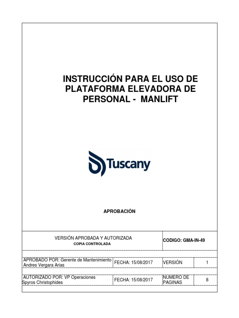 GMA-IN-049 Instructivo para El Uso de Plataforma Elevadora de Personal ...