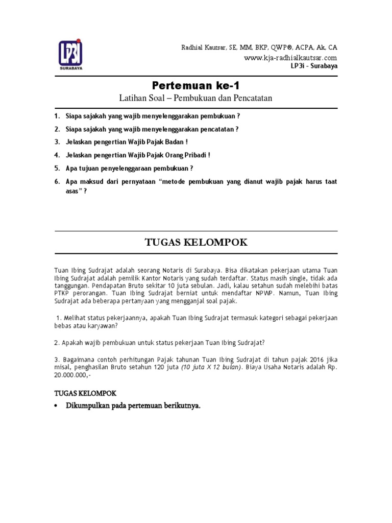 1a. Latihan Pembukuan Dan Pencatatan - Soal | PDF