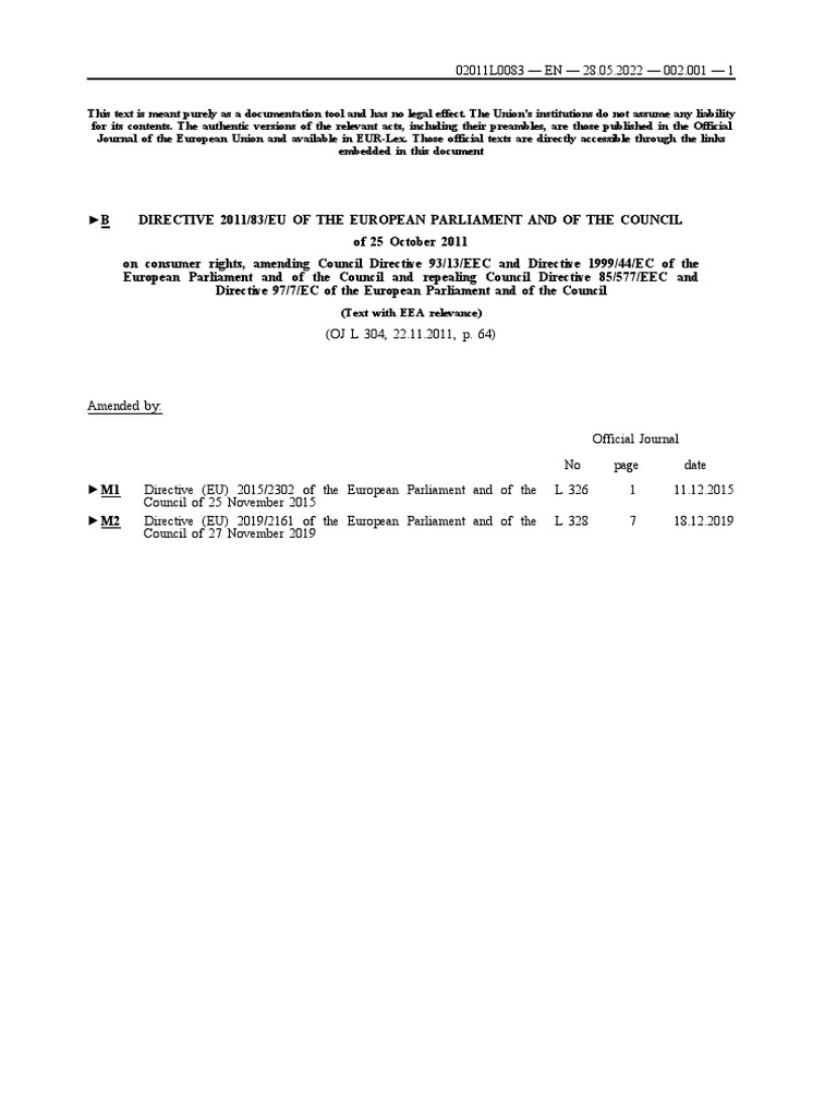 EU Consumer Rights Directive Overview | PDF | Directive (European Union ...