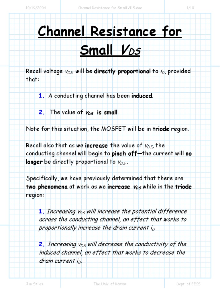 Channel Resistance For Small VDS | PDF | Field Effect Transistor ...