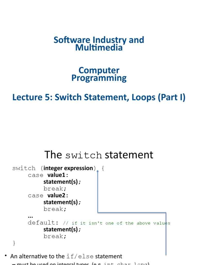 Lec 5 Switch Statement, Loops (Part I) | PDF