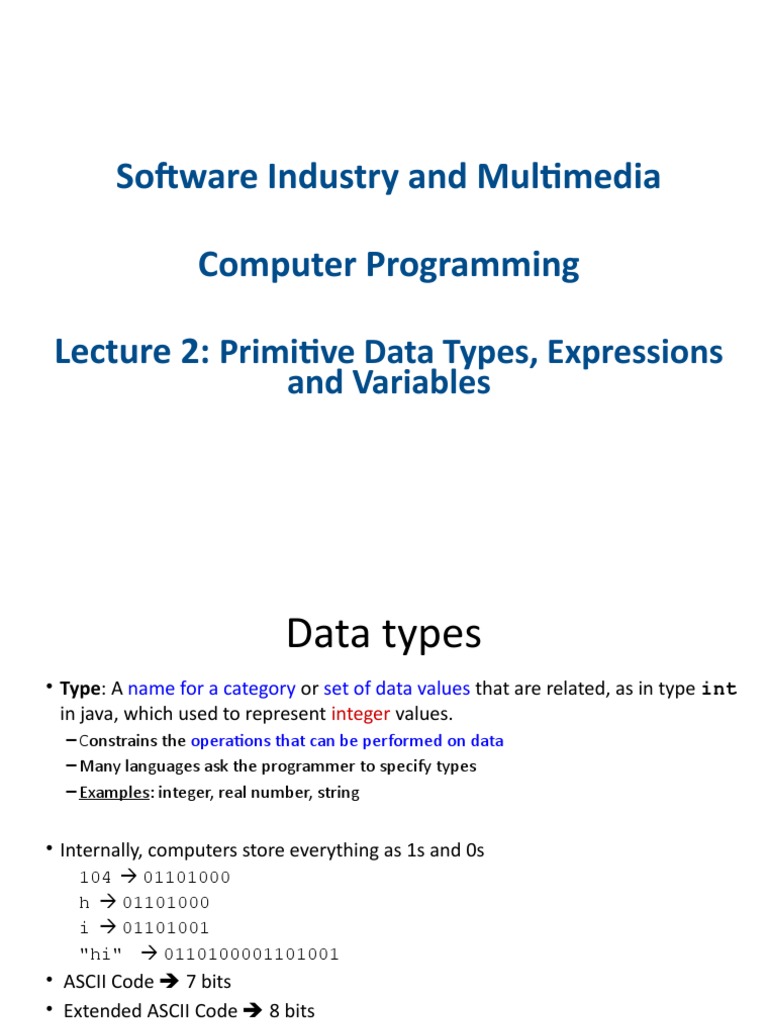Lec 2 Primitive Data Types, Expressions and Variables | PDF Lec 2 Primitive Data Types, Expressions and Variables | PDF