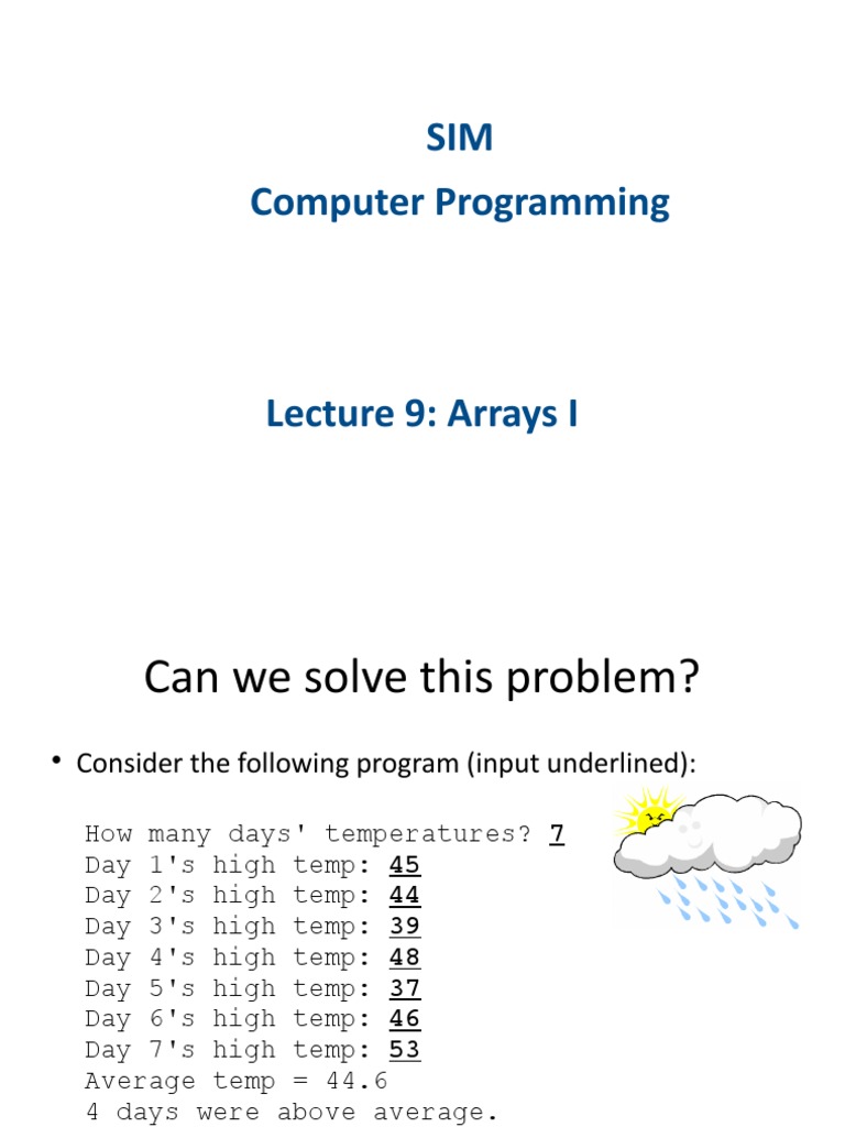Lecture 9 Arrays I Pdf Integer Computer Science Data Type