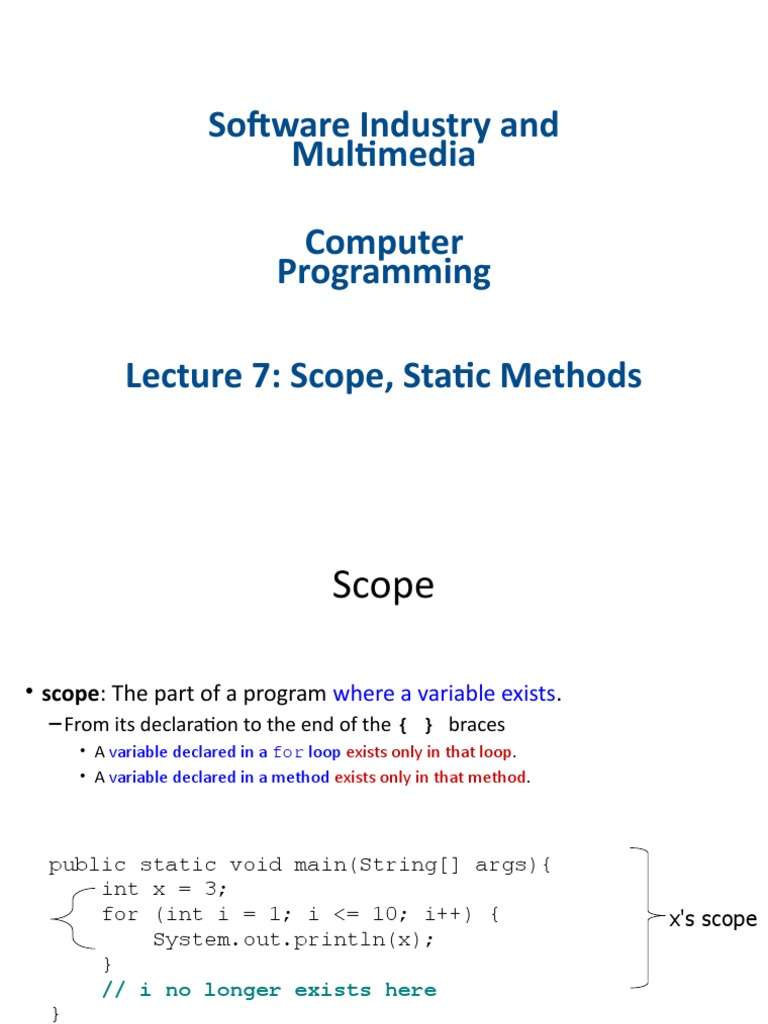 Lec 7 Scope, Static Methods | PDF | Scope (Computer Science) | Computer ... Lec 7 Scope, Static Methods | PDF | Scope (Computer Science) | Computer ...