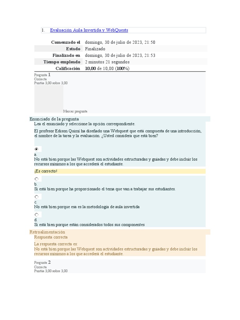 Evaluación Aula Invertida y WebQuests p1 | PDF | Aprendizaje | Comunicación humana