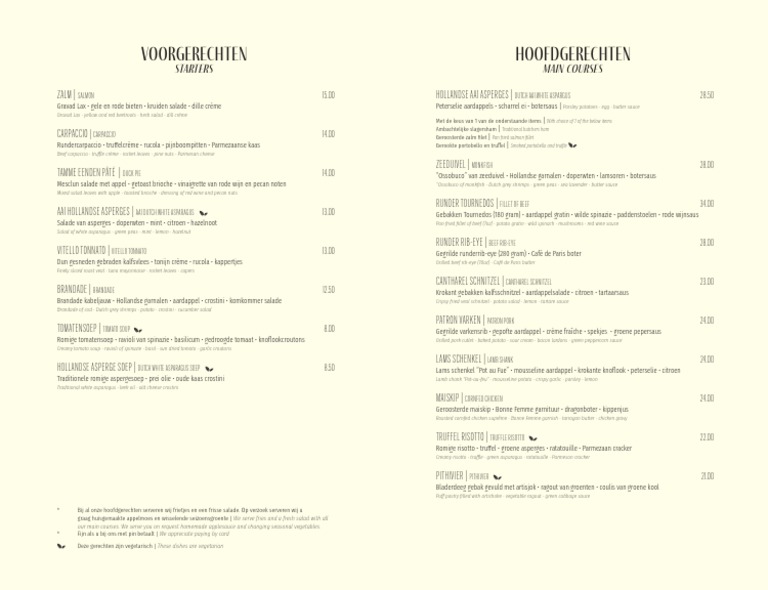 Bistro Menukaart Diner Webversie | PDF