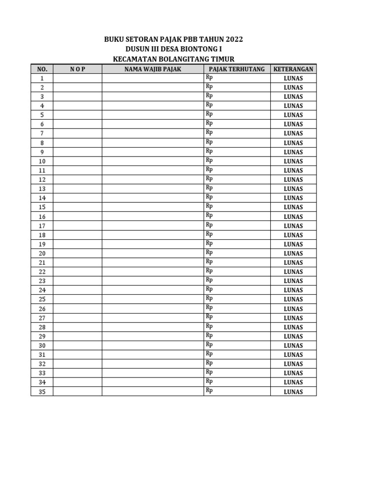 Daftar Setoran Pajak Biontong I 2023 | PDF