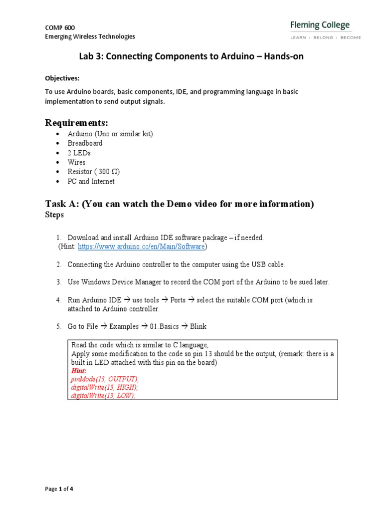 Comp600 Spring Lab3 Pdf Arduino Software Engineering