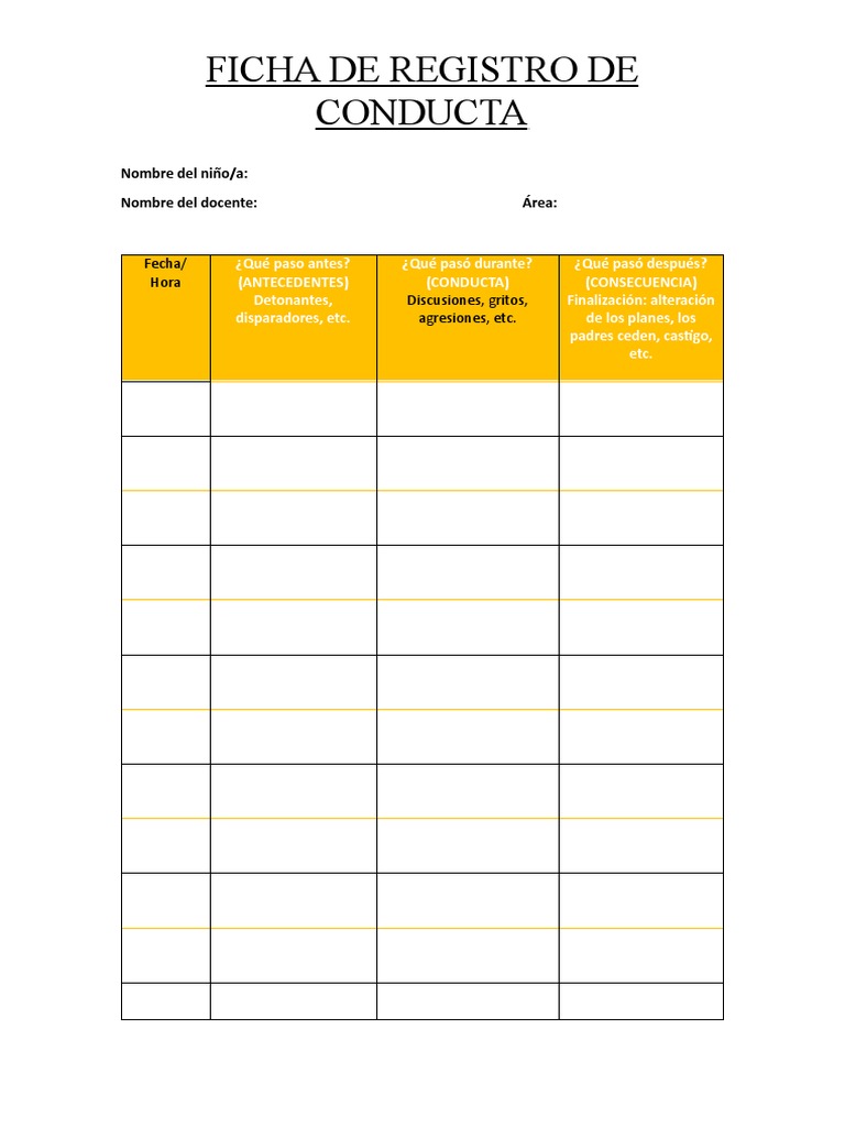 Ficha de Registro de Conducta | PDF