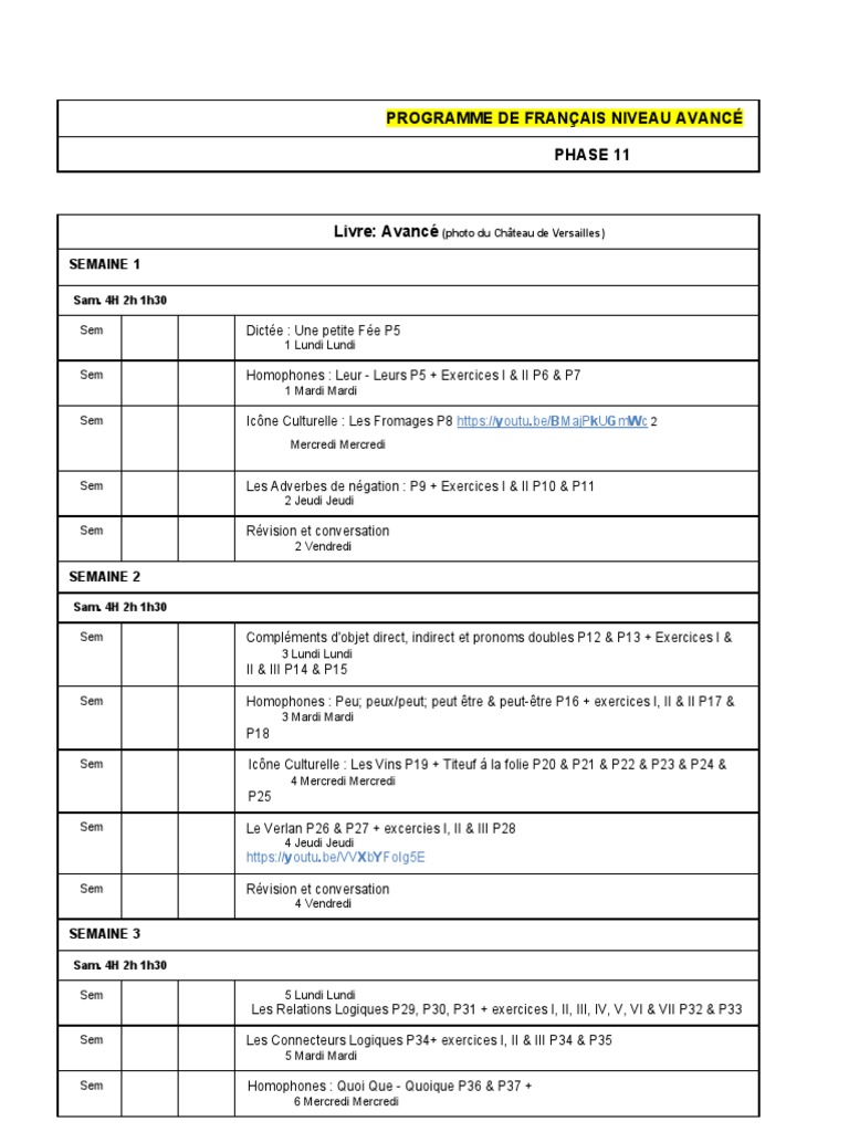 Programme de Français Avancé PDF | PDF | Linguistique | Langues