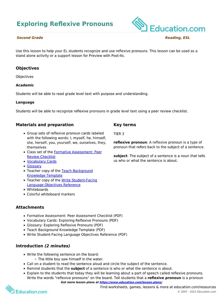 Usr Local Src Education.com Files Static Lesson Plans El Support Lesson Exploring Reflexive ...