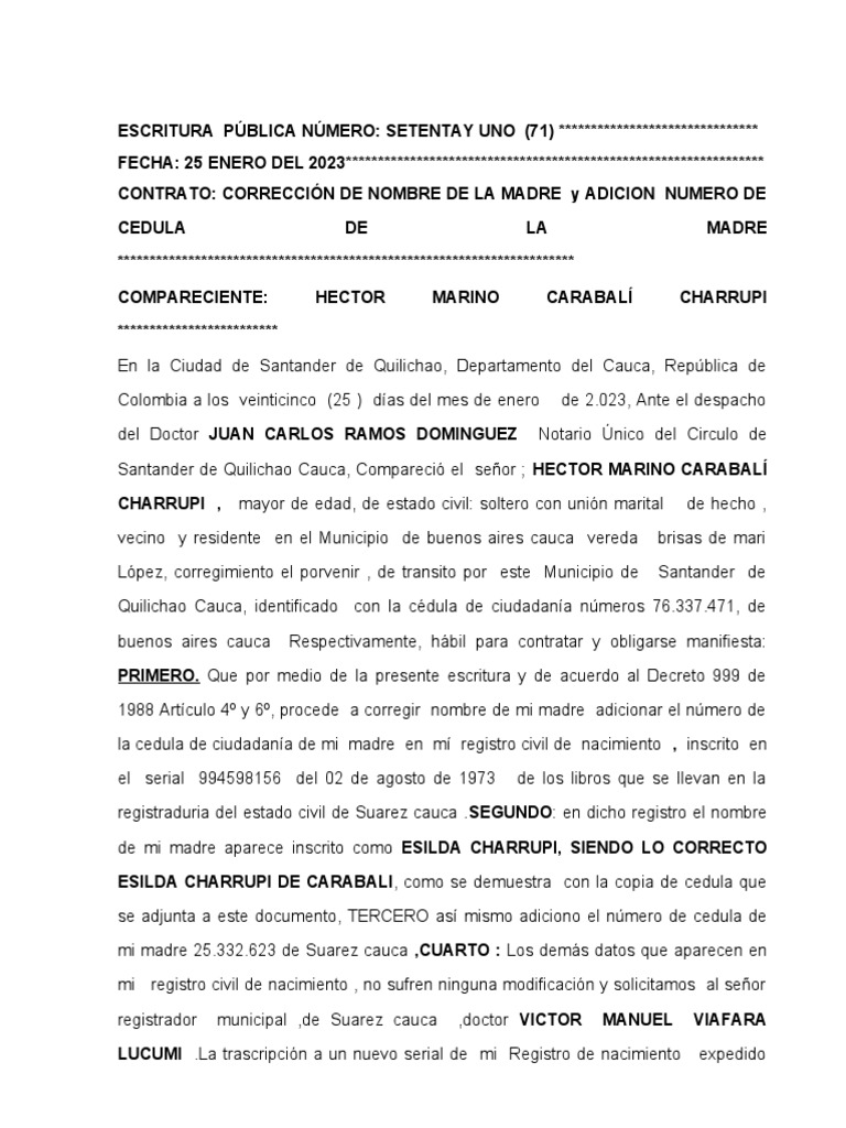 Adicion Cedula de La Madre Correccion de Nombre - Unp | PDF | Gobierno y personalidad