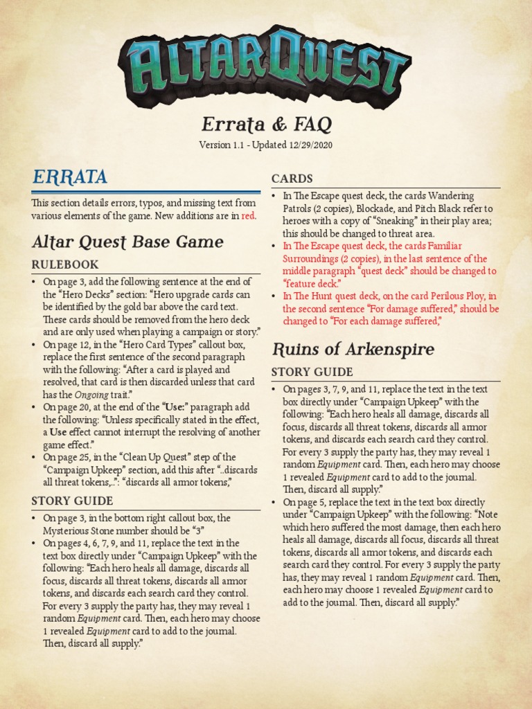 AQ - Errata - FAQ v1.1 | PDF