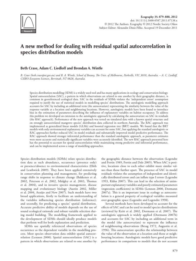 Spatial Autocorrelation in SDMs | PDF | Dependent And Independent Variables | Errors And Residuals