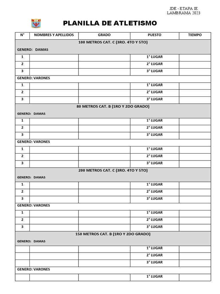 Planilla de Atletismo Lambrama 2023 | PDF | Deporte del atletismo