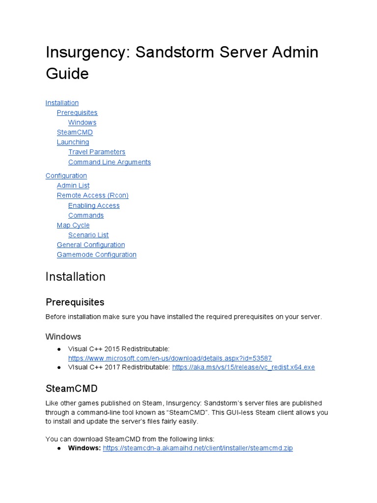 Insurgency: Sandstorm Server Admin Guide | PDF | Command Line Interface | Server (Computing)