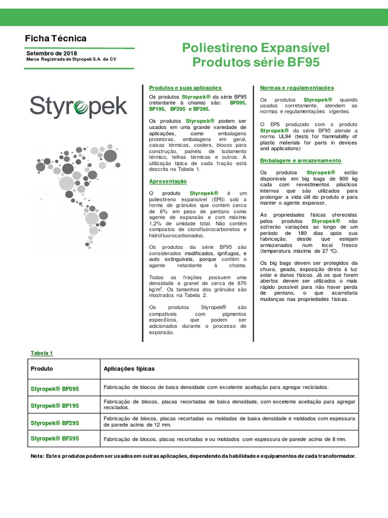 EPS Technical - Serie - BF95 | PDF | Poliestireno | Solubilidade