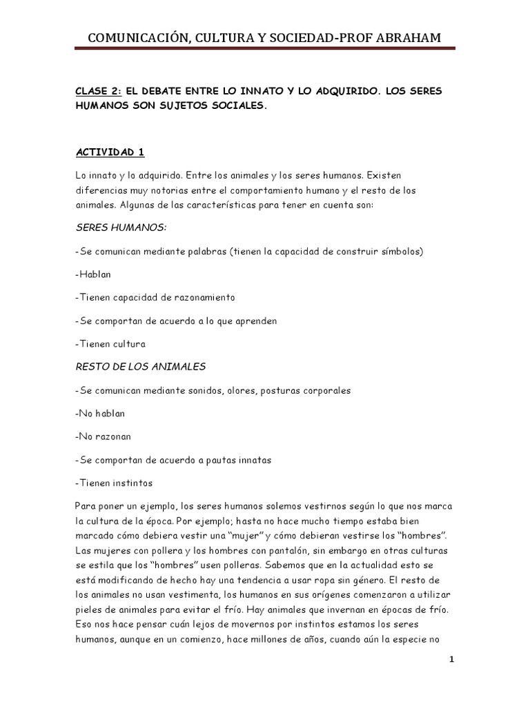 Debate: Innato vs. Adquirido en Humanos | PDF | Humano | Naturaleza ...