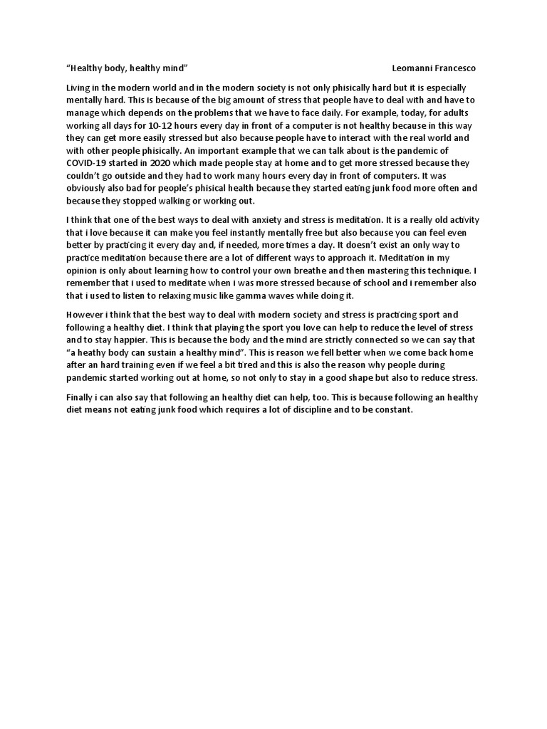 Healthy Body, Healthy Mind - 1 | PDF