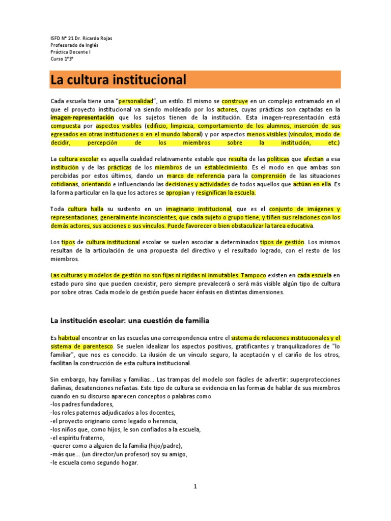 La Cultura Institucional-Resumen Cara Ceca | PDF | Plan de estudios ...