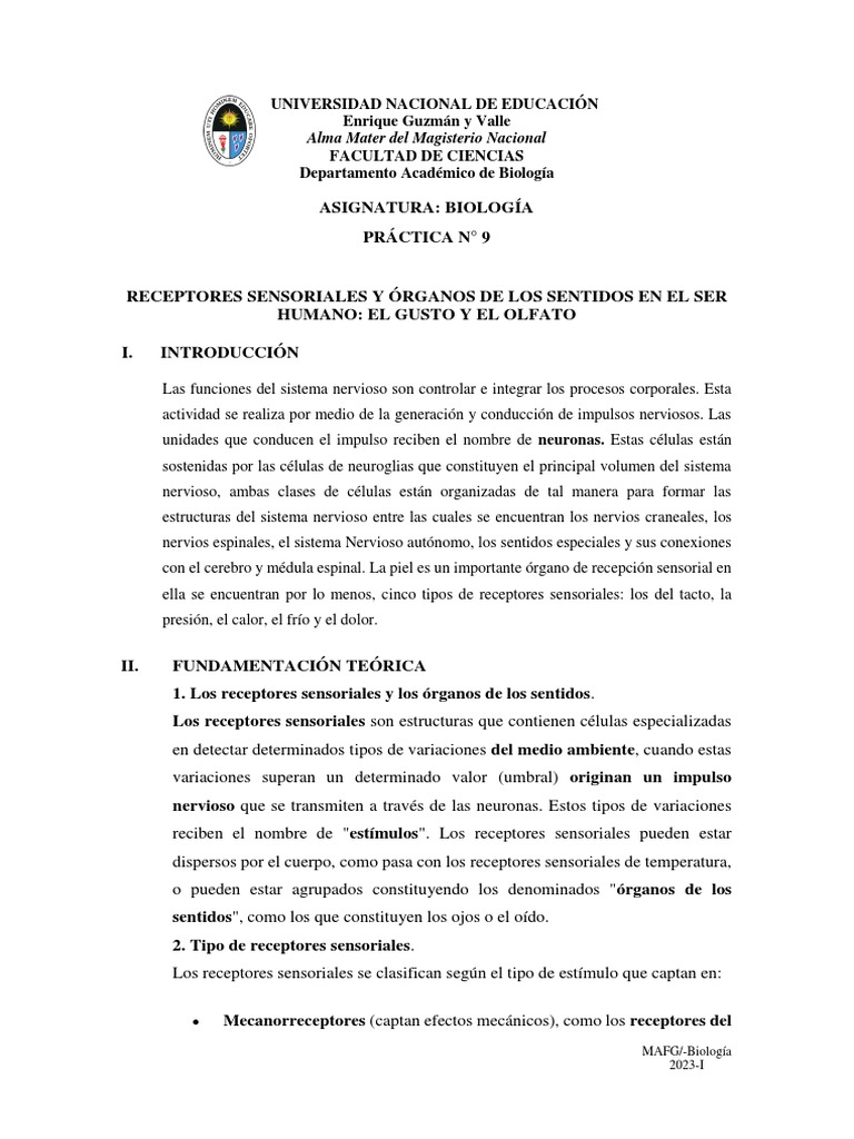 Guía Práctica N°9 Receptores Sensoriales en El Ser Humano | PDF | Oído ...