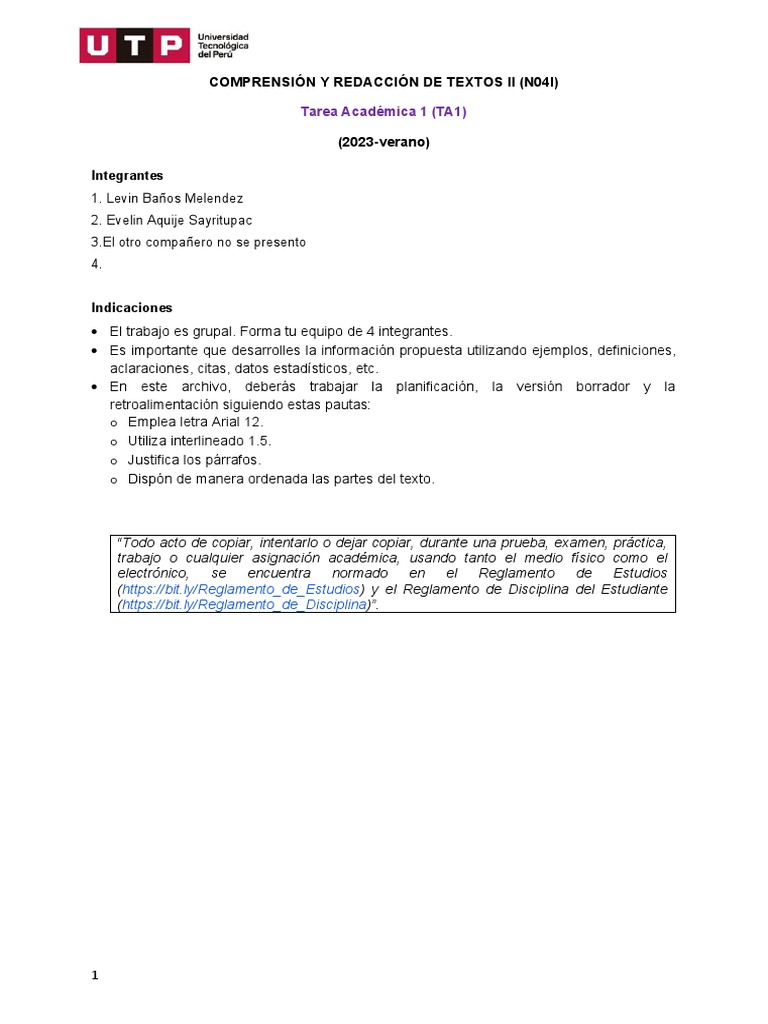 S02 - Tarea Académica 1 (TA1) - Esquema-Borrador-Retro-1 - Pre Entrega | PDF