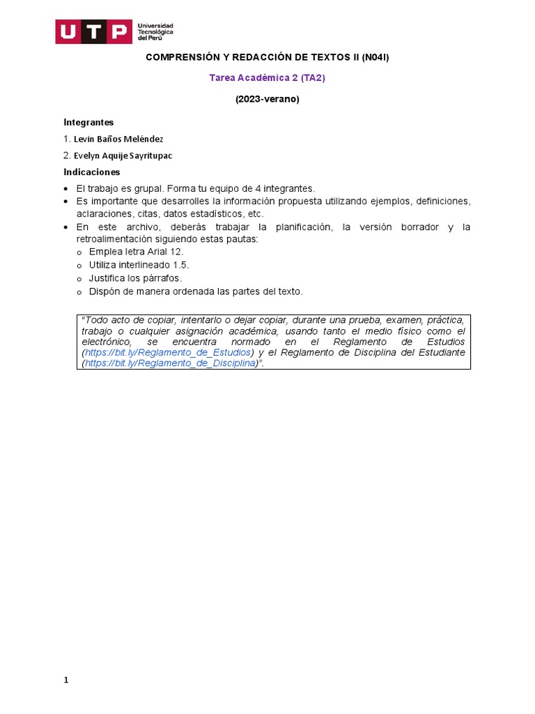 S06 - Tarea Académica 2 (TA2) - Esquema-Borrador-Retro-1 Semicompleto | PDF S06 - Tarea Académica 2 (TA2) - Esquema-Borrador-Retro-1 Semicompleto | PDF