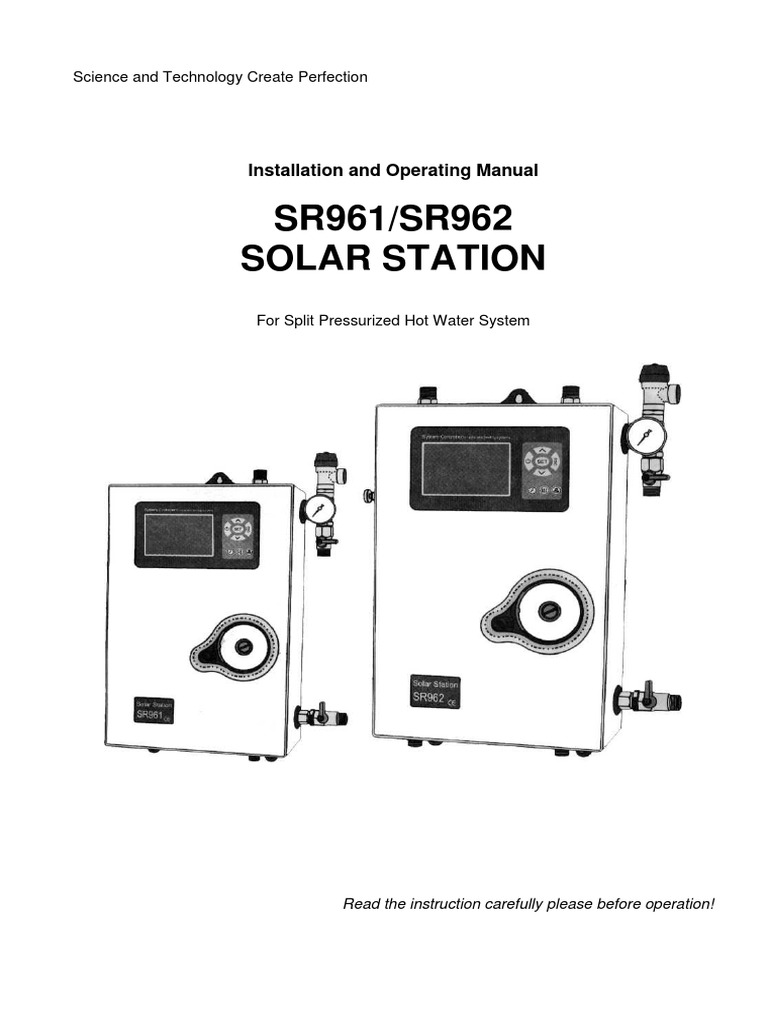 SR961/SR962 Solar Station Manual | PDF | Water Heating | Valve