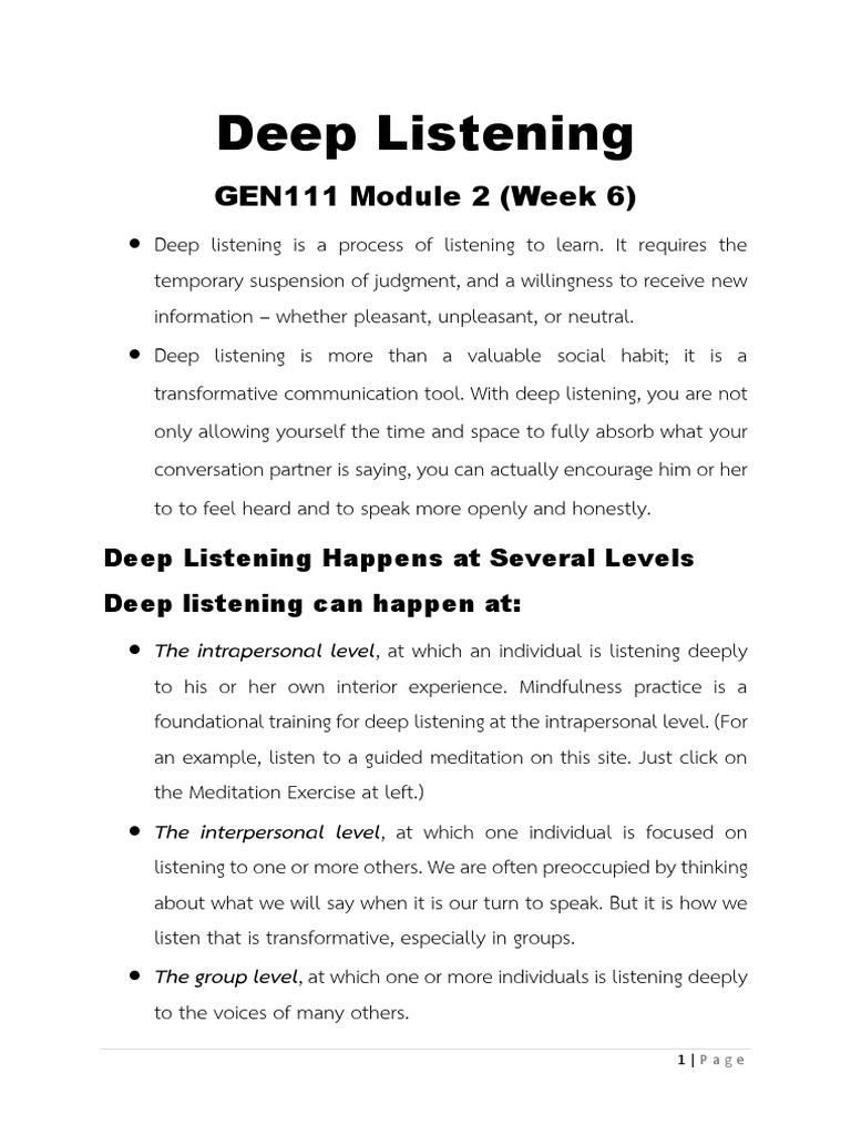 Mastering Deep Listening Techniques | PDF | Thought | Conversation
