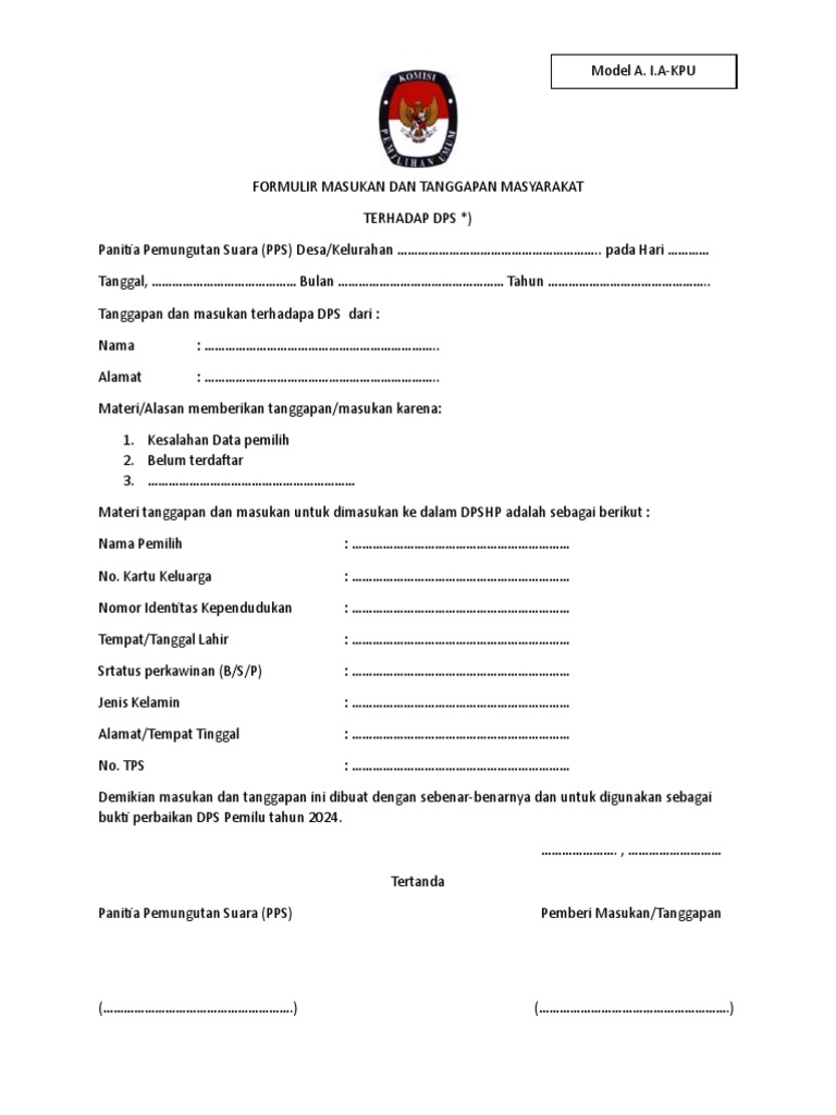 FORMULIR MASUKAN DAN TANGGAPAN MASYARAKAT dps | PDF